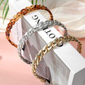 AWAYTR Hairband, 3PCS Chained Reactions Headband for Women Girls - Resin-Gold/Resin-Silver/Resin-Amber