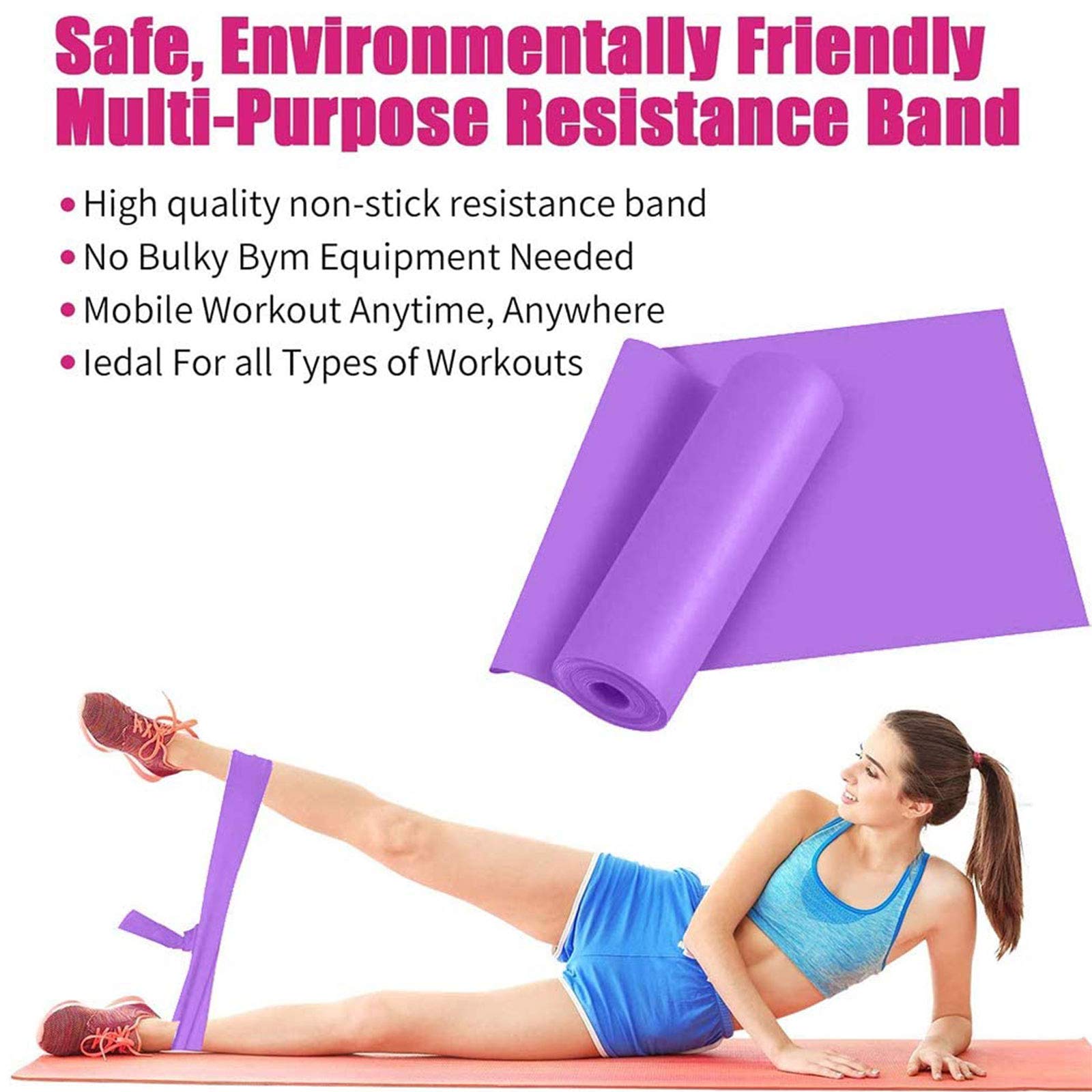 Resistance Bands - 2m Professional Latex Elastic Band for Home or Gym Upper & Lower Body, Physical Therapy, Strength Training, Yoga, Pilates, Rehab Fitness Bands (Purple/Red)