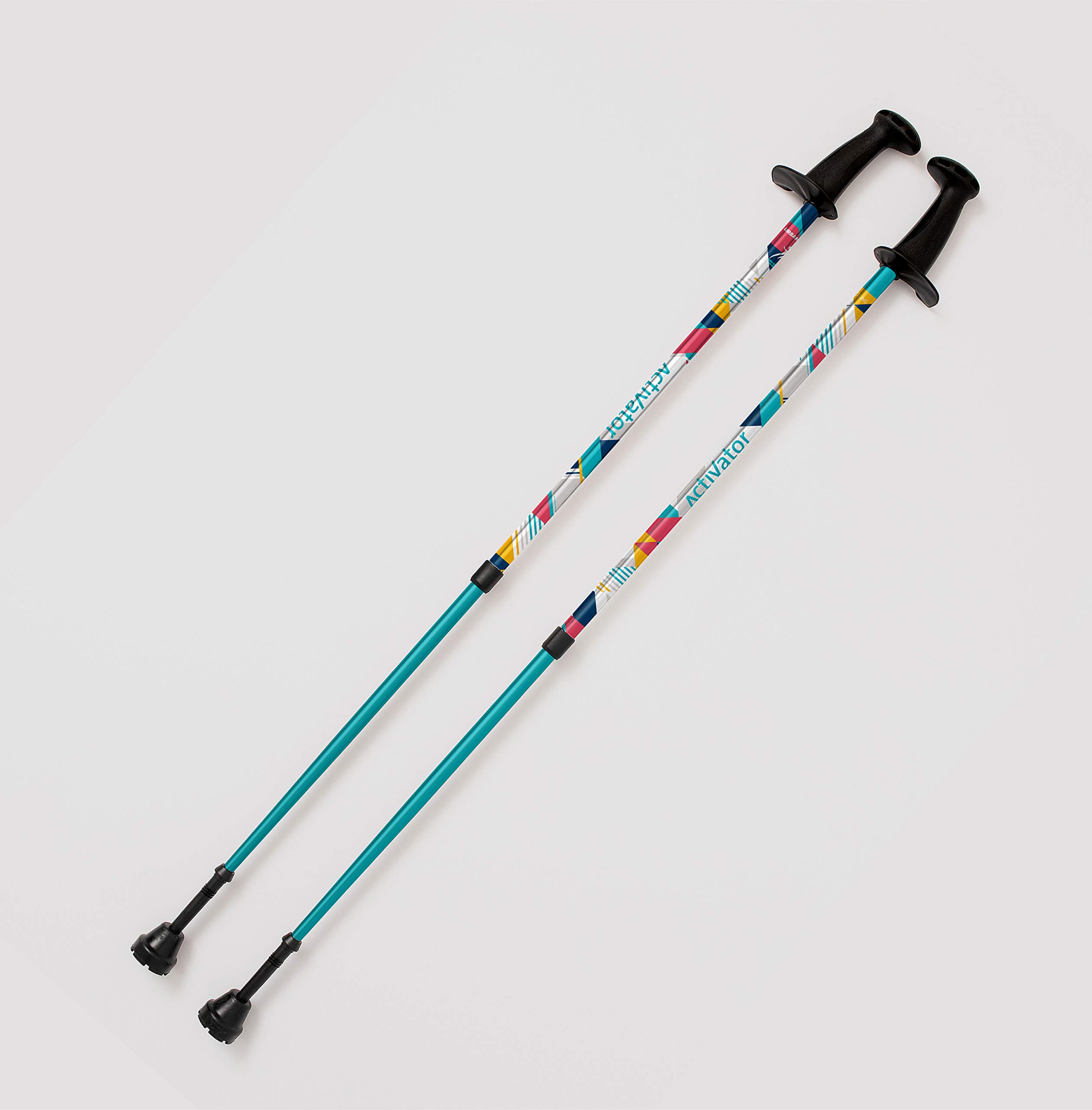 Urban Poling ACTIVATOR® MODA with Snow & Trekking Baskets, Silver with Blue, Green, & Yellow, 1 Pair – For Users 4'2"–6' – Lightweight, Aluminum Nordic Walking Sticks – Collapsible & Adjustable Hiking