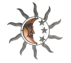 zeckos large sun, moon, and stars indoor/outdoor metal wall sculpture - 28 inches in diameter - easy installation - tranquil cosmic art for home and garden spaces