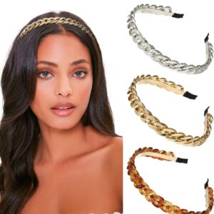 AWAYTR Hairband, 3PCS Chained Reactions Headband for Women Girls - Resin-Gold/Resin-Silver/Resin-Amber