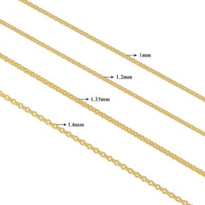 BEBEWO 14K Yellow Gold 1mm, 1.35mm Cable Chain Necklace for Women, Solid Gold Spring Clasp O Cable Chain Necklace 16inch-20inch