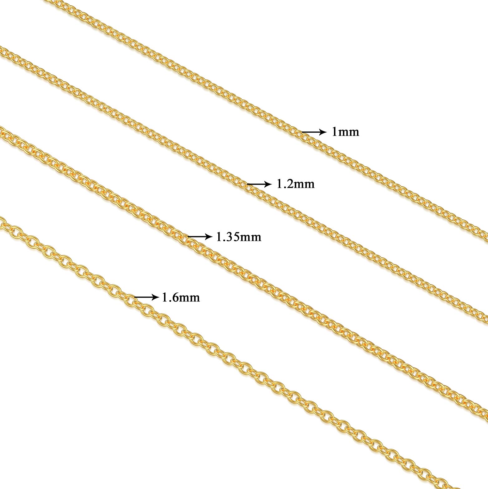 BEBEWO 14K Yellow Gold 1mm, 1.35mm Cable Chain Necklace for Women, Solid Gold Spring Clasp O Cable Chain Necklace 16inch-20inch