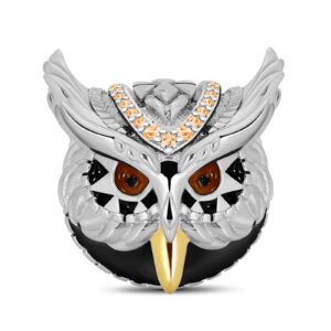 gnoce owl charm bead sterling silver animal charm inlaid with stones fit bracelet/necklace for women wife