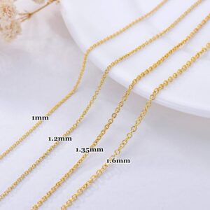 BEBEWO 14K Yellow Gold 1mm, 1.35mm Cable Chain Necklace for Women, Solid Gold Spring Clasp O Cable Chain Necklace 16inch-20inch