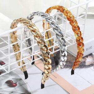 AWAYTR Hairband, 3PCS Chained Reactions Headband for Women Girls - Resin-Gold/Resin-Silver/Resin-Amber