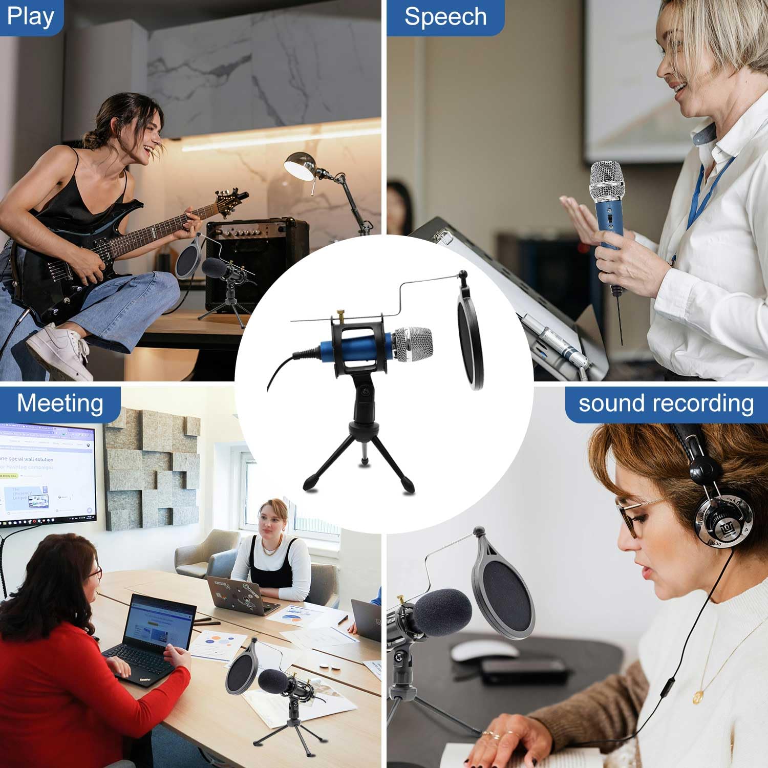 LOOYUAN Blue Condenser Recording Microphone 3.5mm Plug and Play PC Microphone, Broadcast Microphone for Computer Desktop Laptop MAC Windows Online Chatting Podcast Skype YouTube Game（Blue