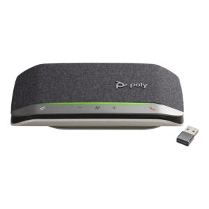 poly - sync 20+ bluetooth speakerphone (plantronics) - personal portable speakerphone - usb-c bluetooth adapter - connect to your pc/mac/cell phone - works with teams, zoom & more,black