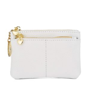 zooeass coin purse women genuine leather zip mini purse with key ring triple zipper card holder wallet (white)