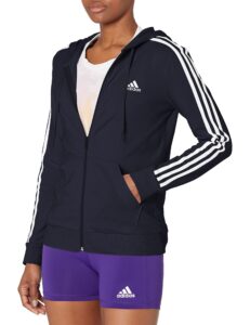 adidas women's essentials single jersey 3-stripes full-zip hoodie, legend ink/white, medium