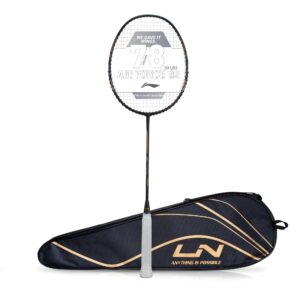 li-ning air force 78 g2 carbon fiber strung badminton racket with full cover (charcoal/gold )