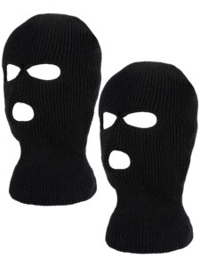 2 pieces knitted full face cover 3-hole ski mask winter balaclava face mask (black)