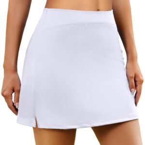 ADOME Women Active Athletic Skort Golf Skirt Lightweight Running Tennis Golf Workout Skirt with Pockets White