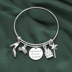 PLITI She Believed She Could So She Did Inspired Gift Fairy Tale Fans Gift Princess Stainless Steel Adjustable Bracelet Gift Friend Jewelry (She believed Cind bg)