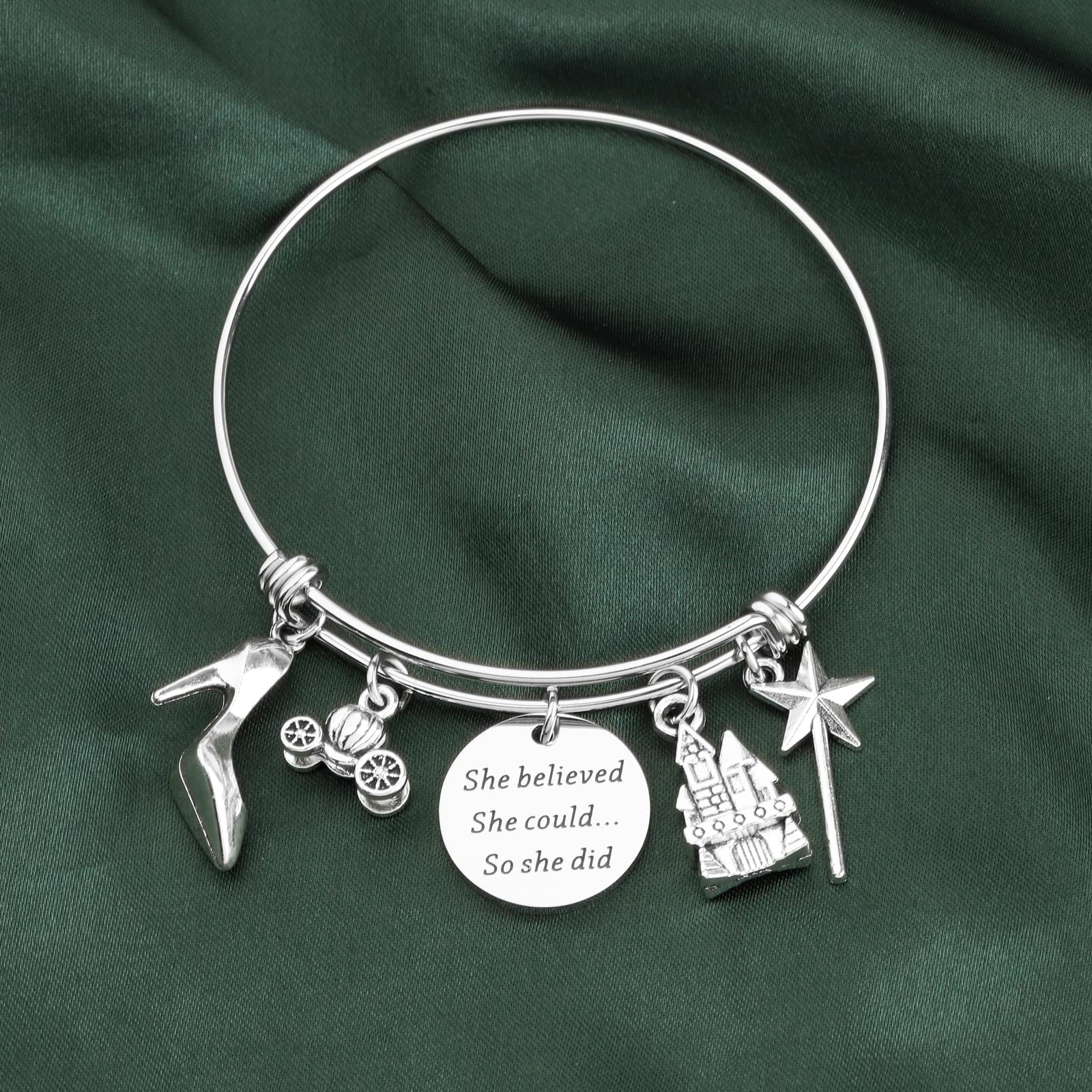 PLITI She Believed She Could So She Did Inspired Gift Fairy Tale Fans Gift Princess Stainless Steel Adjustable Bracelet Gift Friend Jewelry (She believed Cind bg)