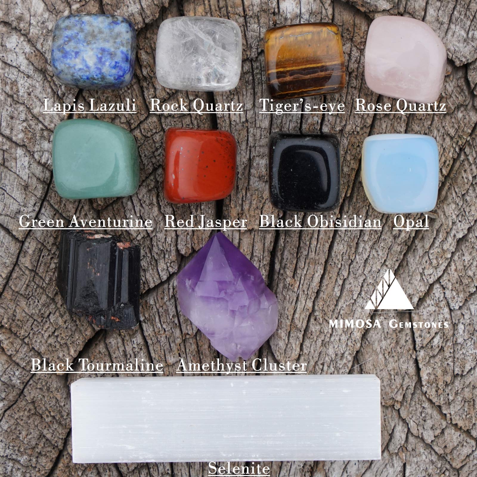 11 PCS MIMOSA Chakra Stones Healing Crystals Stone, Amethyst Elestial, Black Tourmaline&Selenite