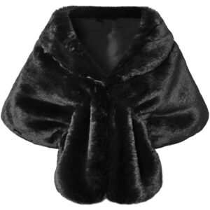 XMLMRY Faux Fur Shawl Women's Wrap Stole Shrug Luxury Winter Wedding Evening Party Bridal Bridesmaid Cover Up (Black, Standard)