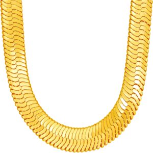 lifetime jewelry 11mm flexible herringbone chain necklace 24k real gold plated (20 inches, gold)