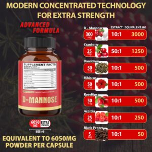 D-Mannose Capsules - 7 Herbs with Cranberry, Dandelion, Hibiscus and More - Support Flush Impurities and Urinary Tract Health - 90 Vegan Capsules 3-Month Supply