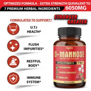 D-Mannose Capsules - 7 Herbs with Cranberry, Dandelion, Hibiscus and More - Support Flush Impurities and Urinary Tract Health - 90 Vegan Capsules 3-Month Supply