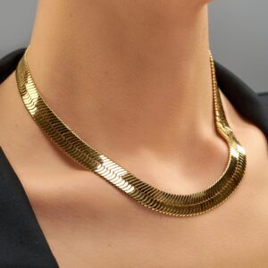 LIFETIME JEWELRY 11mm Flexible Herringbone Chain Necklace 24k Real Gold Plated (20 inches, Gold)