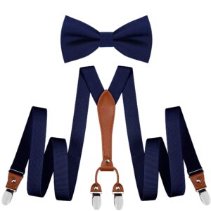 elastic adjustable navy blue suspenders and bow tie set for men wedding (0103-02)