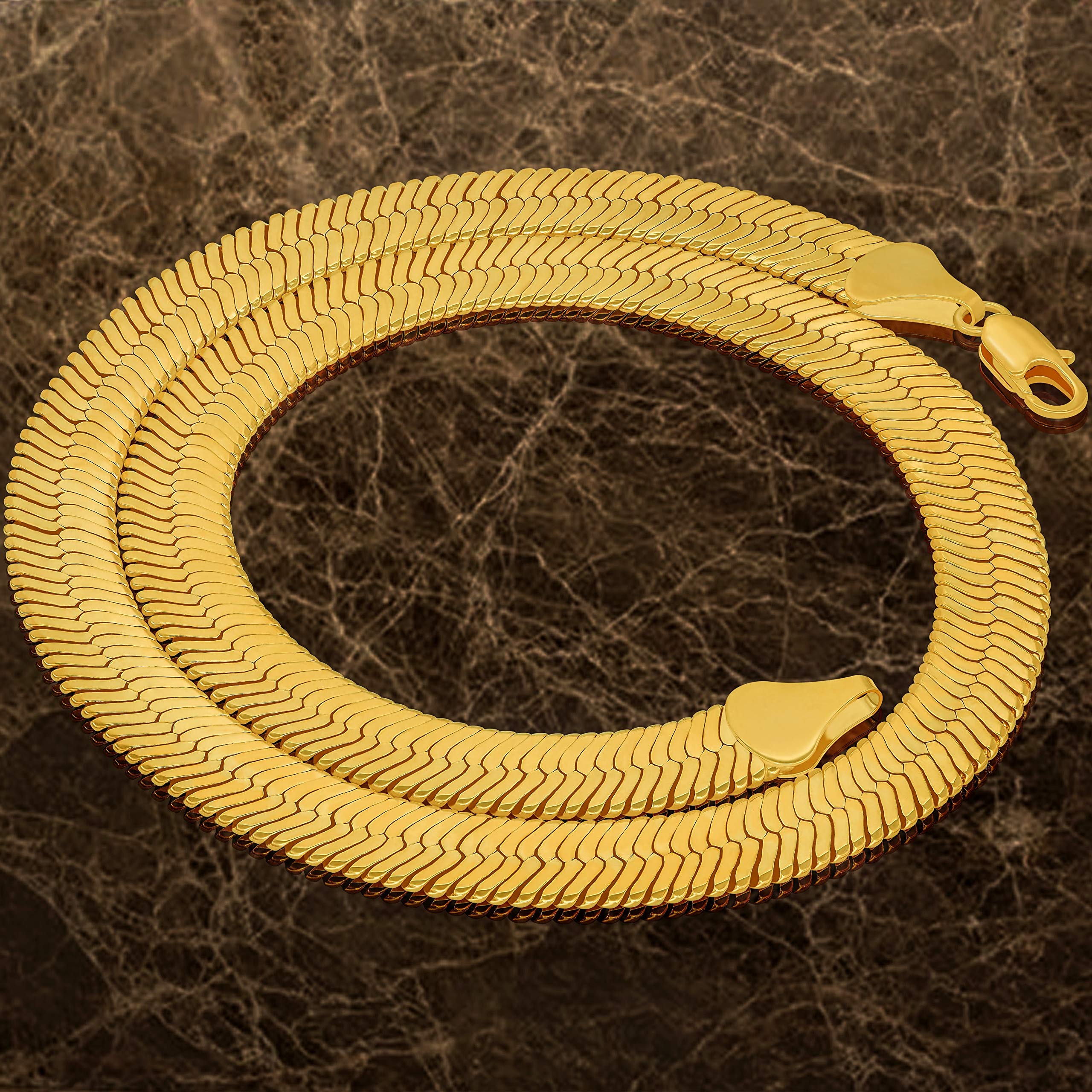 LIFETIME JEWELRY 11mm Flexible Herringbone Chain Necklace 24k Real Gold Plated (20 inches, Gold)