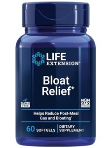 life extension bloat relief helps relieve occasional gas & bloating after meals, post-meal comfort support turmeric, artichoke & ginger extract, fennel seed oil – gluten-free, non-gmo - 60 softgels