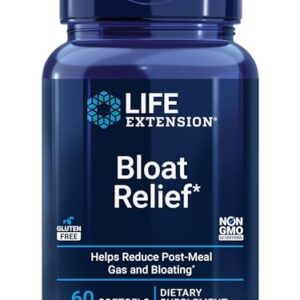 Life Extension Bloat Relief Helps Relieve Occasional Gas & Bloating After Meals, Post-Meal Comfort Support Turmeric, Artichoke & Ginger Extract, Fennel Seed Oil – Gluten-Free, Non-GMO - 60 Softgels