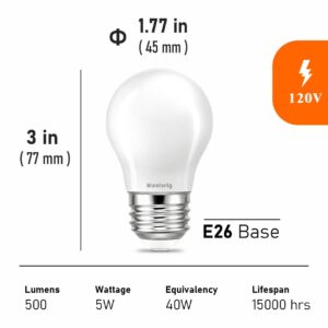 LED Appliance Bulb, 40W Equivalent, Range Hood Light Bulbs, Daylight White 5000K, 5W 500 Lumens, Non-Dimmable, E26 Base, Refrigerator Light Bulb, A15 Frosted, Pack of 2, Freezer Fridge Light Bulb