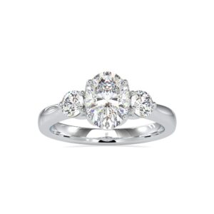 vvs 3 stone engagement ring in elegant style with 1.26 ct center oval moissanite solitaire & 0.48 ct round natural diamonds in 18k white/yellow/rose gold anniversary ring for women (g-vs2, ij-si)