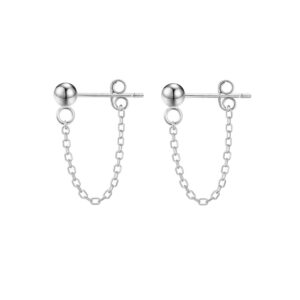 reffeer minimalist ball earrings with chain dangle earrings for women teens girls dangle earrings studs cute solid 925 sterling silver earrings(silver)