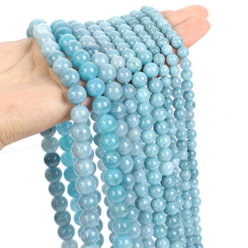 45pcs 8mm Blue Chalcedony Jades Natural Stone Beads for Jewelry Making，Energy Stone Healing Power，Enjoy DIY Fun