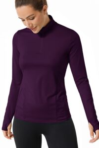 womens quarter zip pullover athletic long sleeve(plum,m)