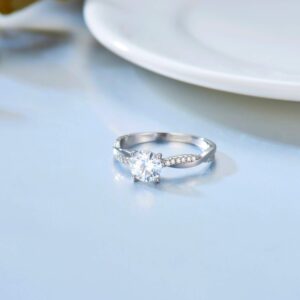 Blocaci Engagement Ring 1 Carat Center Twisting Infinity Pave Set Moissanite Engagement Rings for Women 18k White Gold Size 9.5