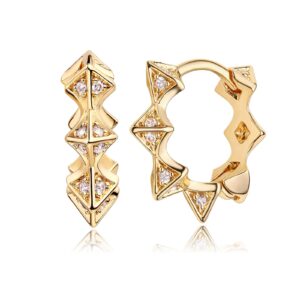 mevecco spike cz hoop earrings, gold, dainty chunky turquoise hoop earrings with 18k gold ear post, 2.5cm diameter