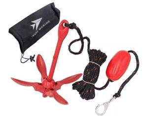 isure marine kayak anchor kits portable folding anchor buoy kit canoe kayak raft boat sailboat fishing 3.5 lbs marine rope complete folding grapnel anchor kit for small boats, kayaks jet ski etc