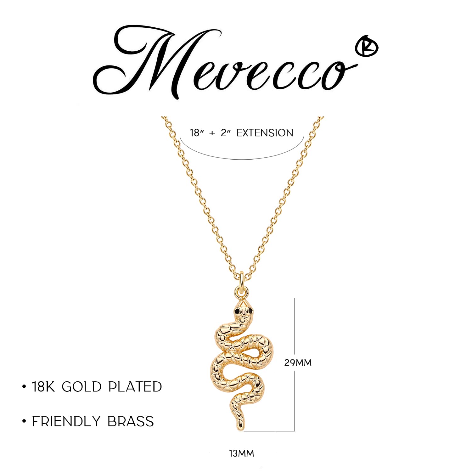 MEVECCO Dainty Gold Snake Necklace for Women 18k Gold Plated Serpent Snake Charm Necklace Cubic Zircon Snake Pendent Chunky Gold Snake Simple Minimalist Delicate Handmade Boho Jewelry For Her