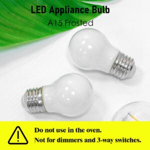 LED Appliance Bulb, 40W Equivalent, Range Hood Light Bulbs, Daylight White 5000K, 5W 500 Lumens, Non-Dimmable, E26 Base, Refrigerator Light Bulb, A15 Frosted, Pack of 2, Freezer Fridge Light Bulb