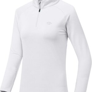 AIRIKE Women's Long Sleeve Shirts Pullover Quarter Zip Collared Sun Protection Workout Tops White S