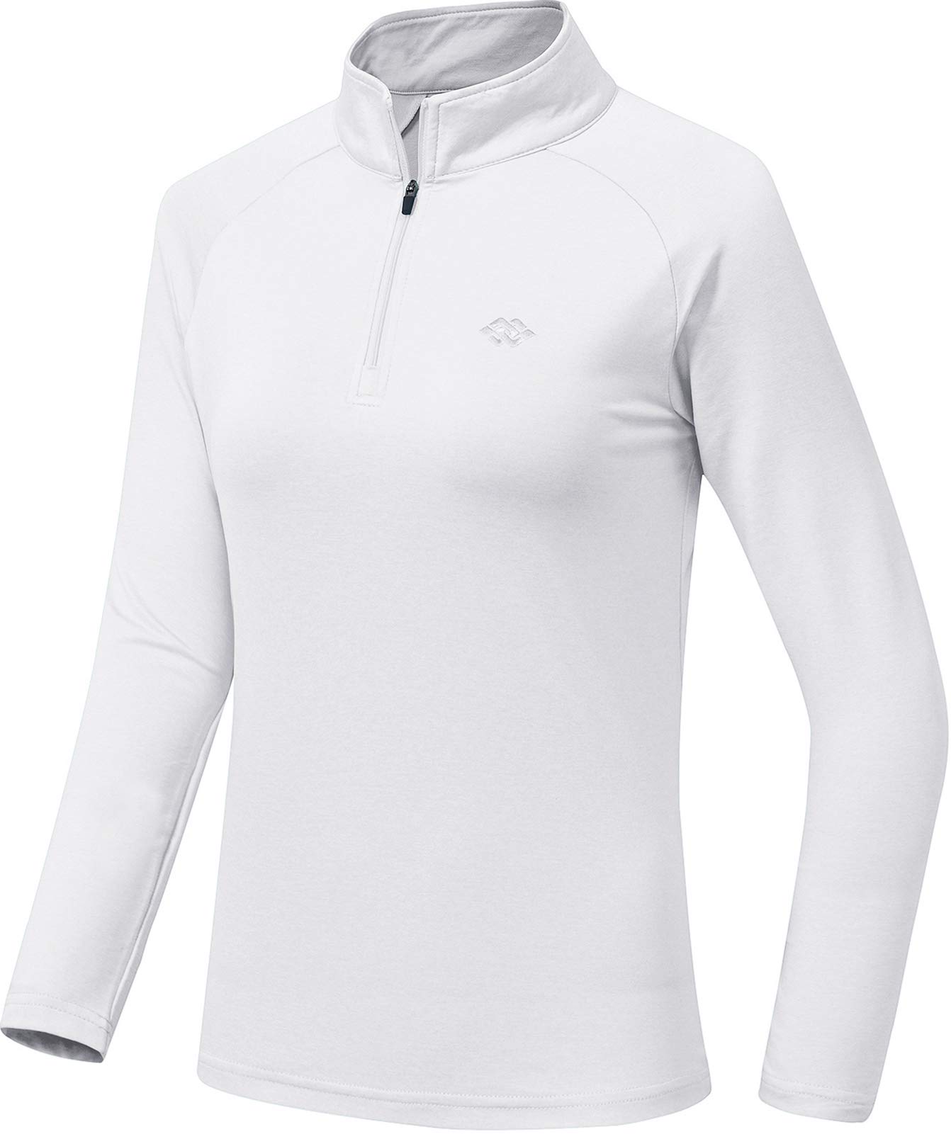 AIRIKE Women's Long Sleeve Shirts Pullover Quarter Zip Collared Sun Protection Workout Tops White S