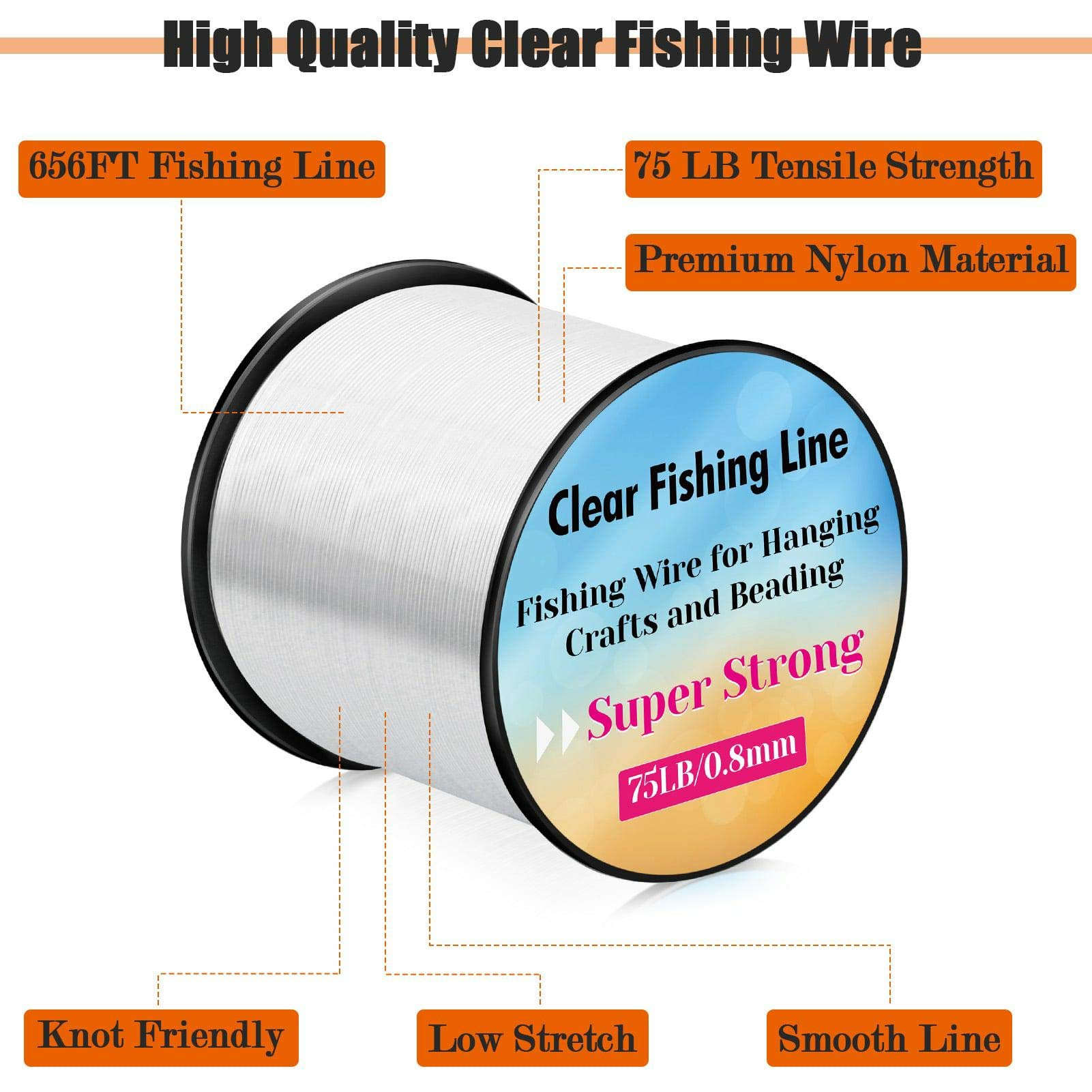 Strong Fishing Line Clear, Acejoz Thick Fishing Wire 0.8mm Invisible Hanging Wire Heavy Duty Monofilament Line 70 Lb Test for Hanging Decoration Balloon Garland Crafts