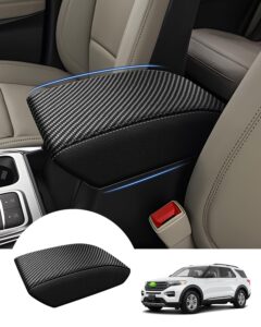 autorder center console cover for ford explorer 2020 2021 2022 2023 2024 accessories armrest cover carbon fiber anti-scratch middle console pad leather armrest protector