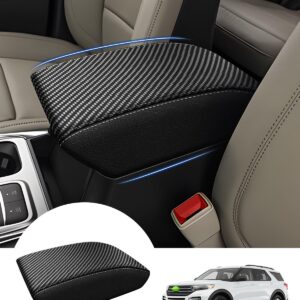 Autorder Center Console Cover for Ford Explorer 2020 2021 2022 2023 2024 Accessories Armrest Cover Carbon Fiber Anti-Scratch Middle Console Pad Leather Armrest Protector