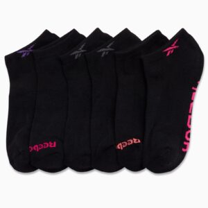 Reebok Women's Athletic Socks - Performance Cushioned Low Cut Socks (6 Pack), Size 4-10, Black Logo