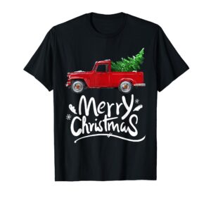 vintage wagon red truck christmas tree pajama gift t-shirt