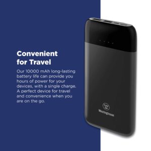 Westinghouse Ultra Slim Portable 10000 mAh Charger - Fast Charging and Compact Battery Pack with LED Lighting - Dual USB Output Charger Compatible with iPhone, Samsung Galaxy, and More