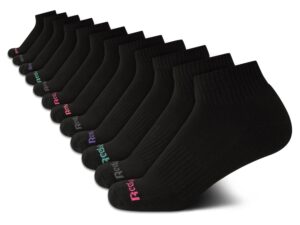 reebok women's socks - 12 pack athletic quarter crew socks, size 4-10, black