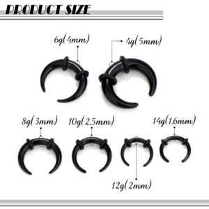 Jstyle 18Pcs 14G-4G Acrylic Pincher Tapers Septum Ring C Shape Buffalo Stretcher Expander with Black O-Rings for Stretching Pierced Nose Ear Cartilage