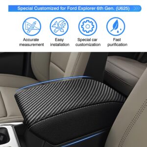 Autorder Center Console Cover for Ford Explorer 2020 2021 2022 2023 2024 Accessories Armrest Cover Carbon Fiber Anti-Scratch Middle Console Pad Leather Armrest Protector